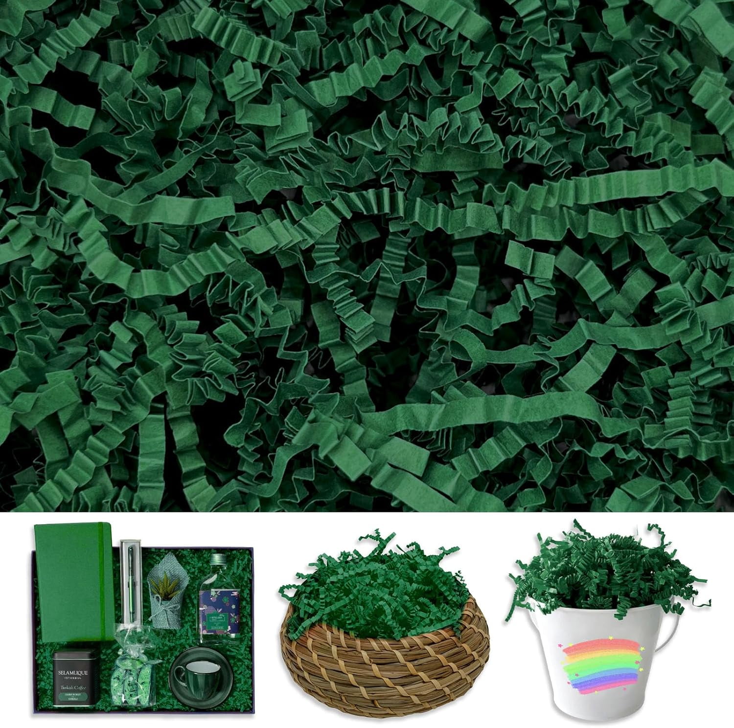 Dark Green Crinkle Cut Paper Shred Filler, 2 LB Basket Filler Shredded ...