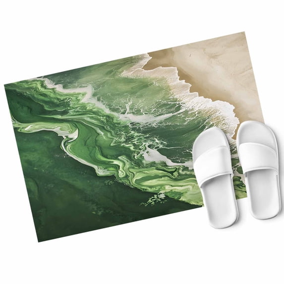 Dark Green Door Mat Beige Gradient Ocean Wave Abstract Beach Coastal ...