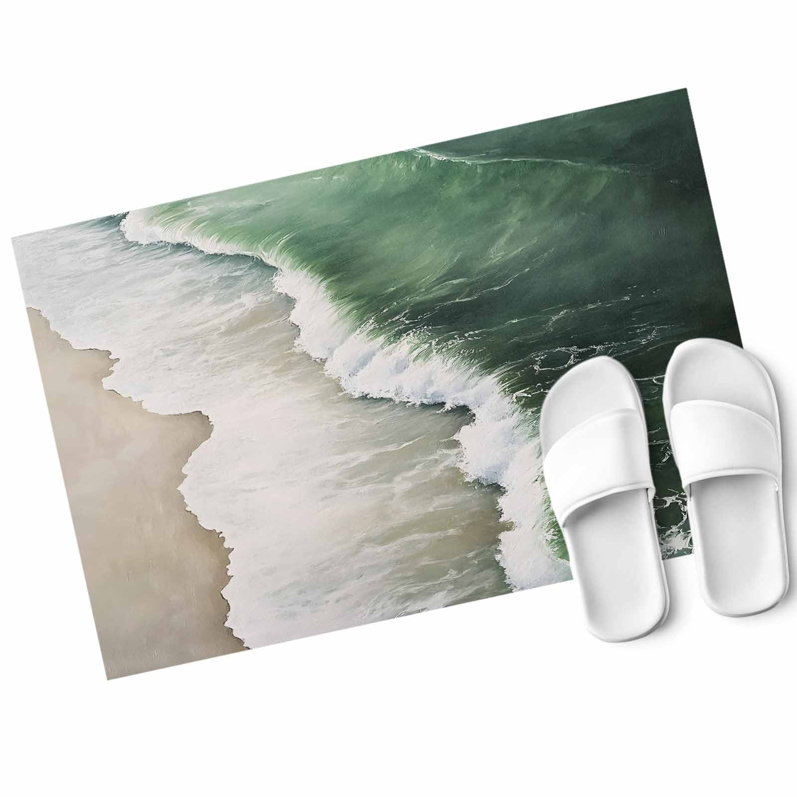 Dark Green Door Mat Ocean Wave Beach Scenery Modern Art Non Slip ...