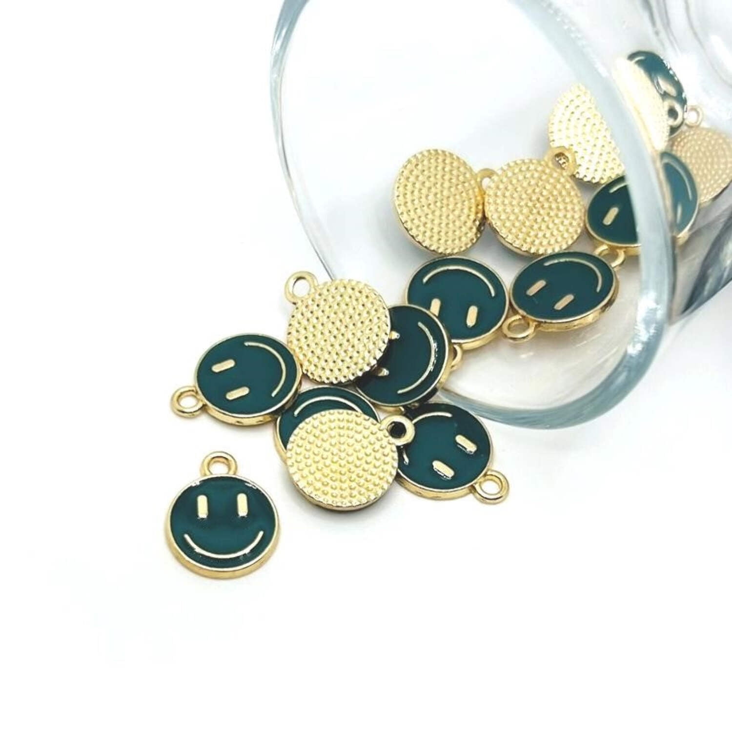 Dark Green Enamel Smiley Face Charms, 14x12mm - Walmart.com