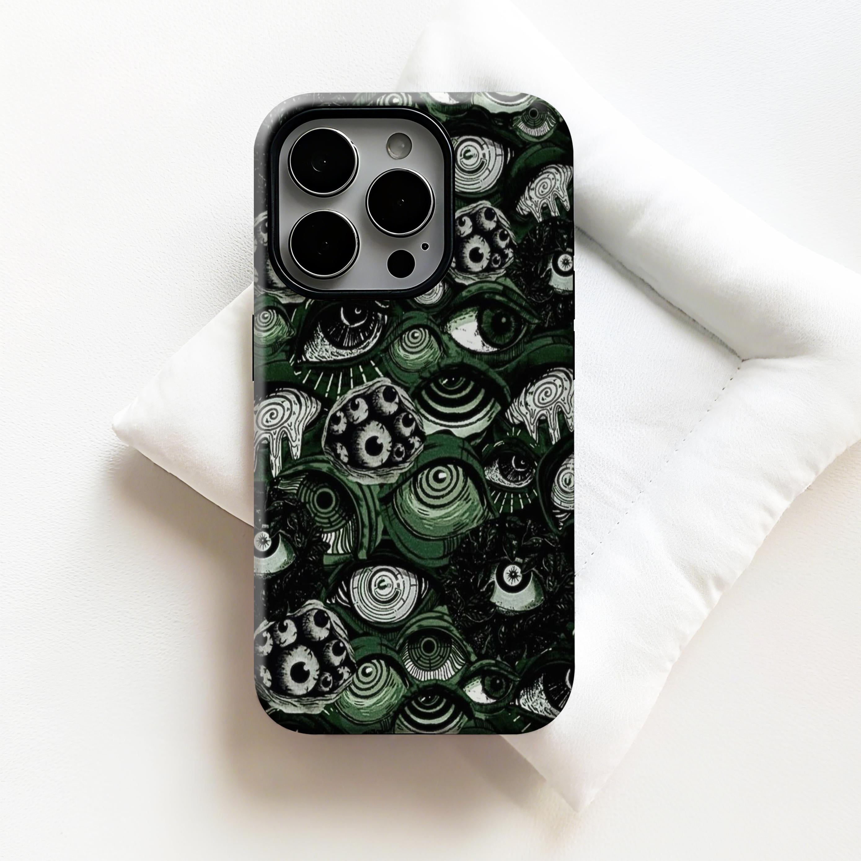 Dark Green Eyeballs Horror Fantasy Phone Case with iPhone 17 11 12 13 ...