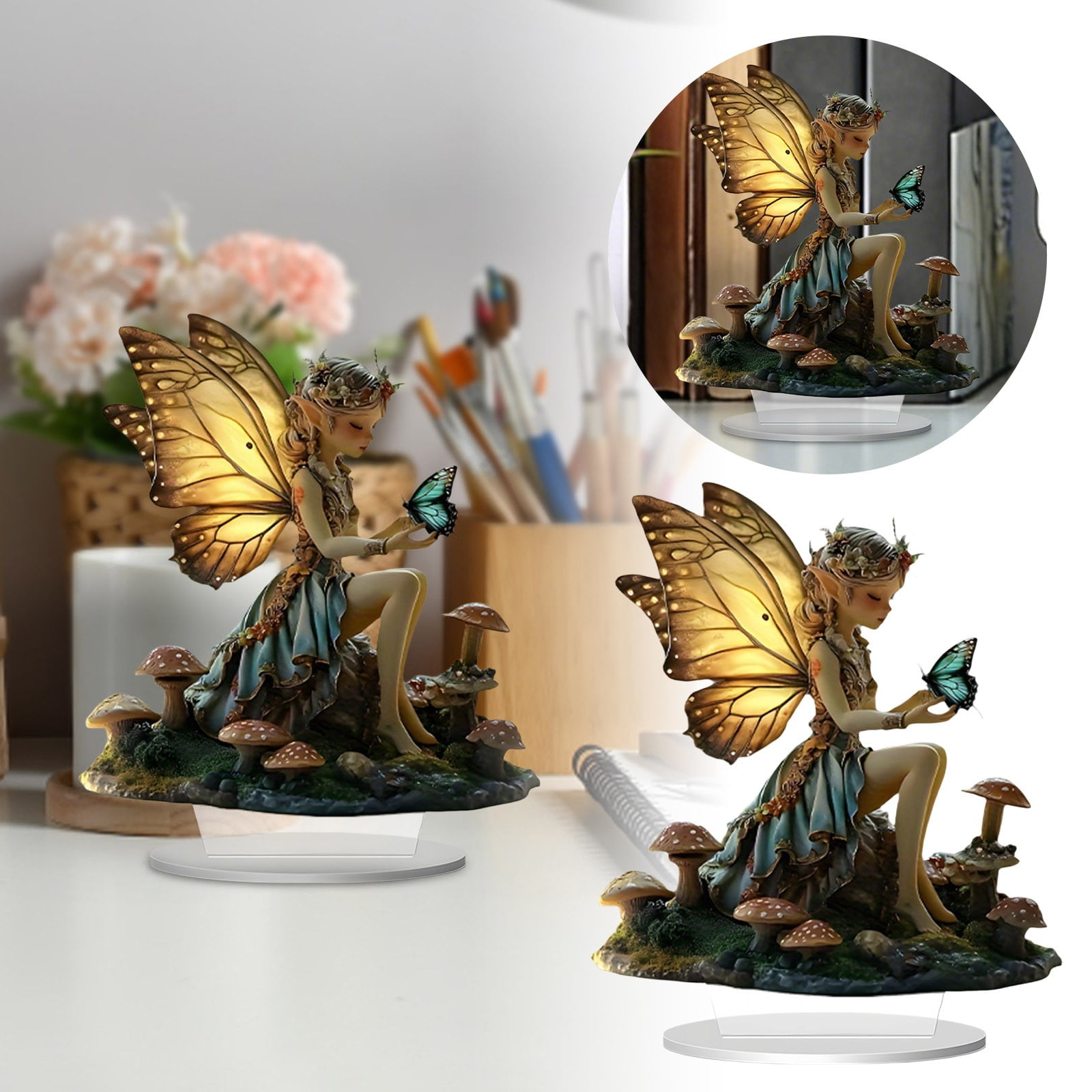 Dark Green Fairy Desktop Standee, 2D Flat Acrylic Art Butterfly Elf ...