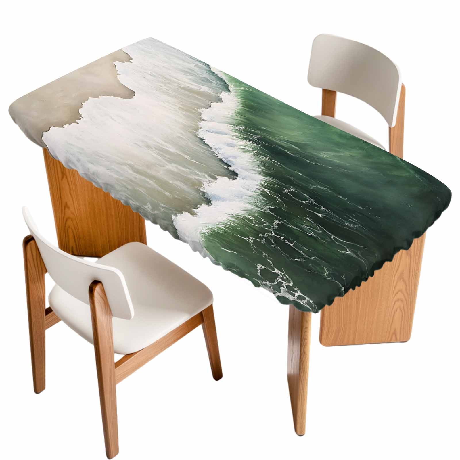 Dark Green Fitted Rectangle Tablecloth 30" x 60" Ocean Wave Beach ...