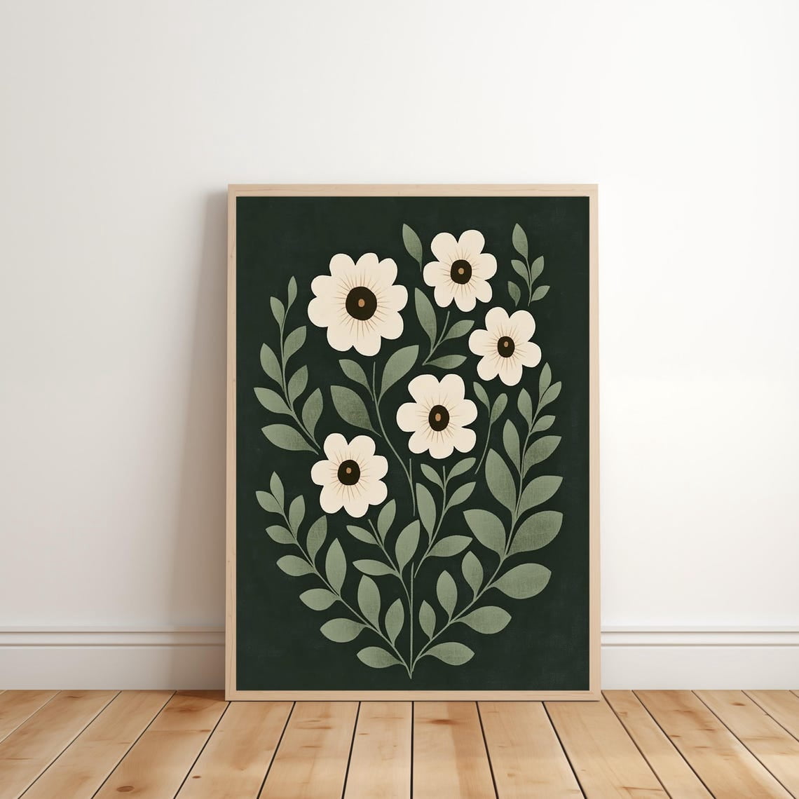 Dark Green Floral Art Floral Abstract Print Poster Contemporary ...