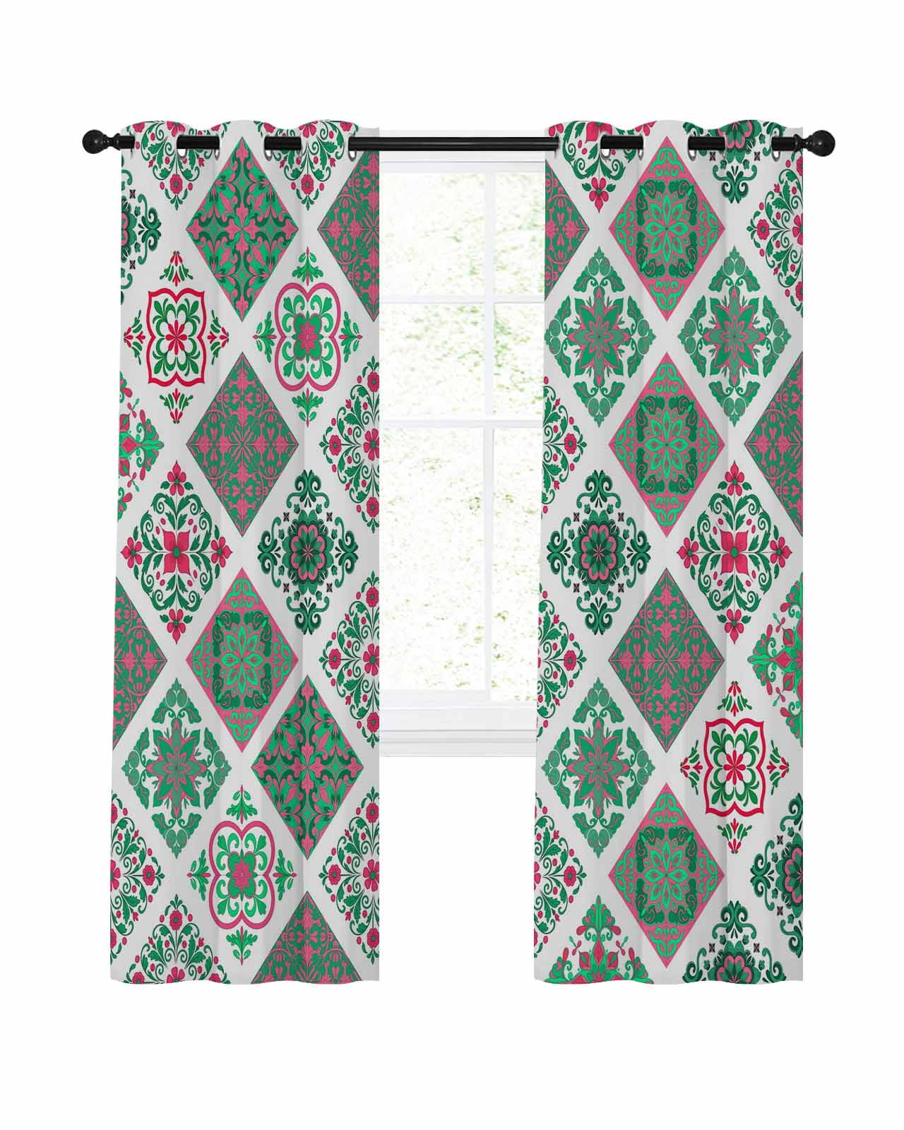 Dark Green Floral Pattern Blackout Curtains for Bedroom Living Room ...