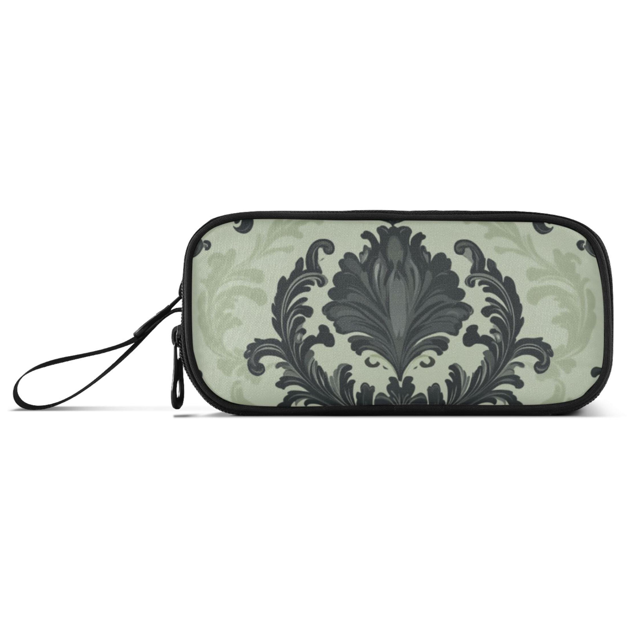 Dark Green Flower Pattern Pencil Case Stationary Holder Pen Bag Pencil ...