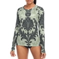 Dark Green Flower Pattern Women's Rash Guard Shirts UPF 50+ Sun ...