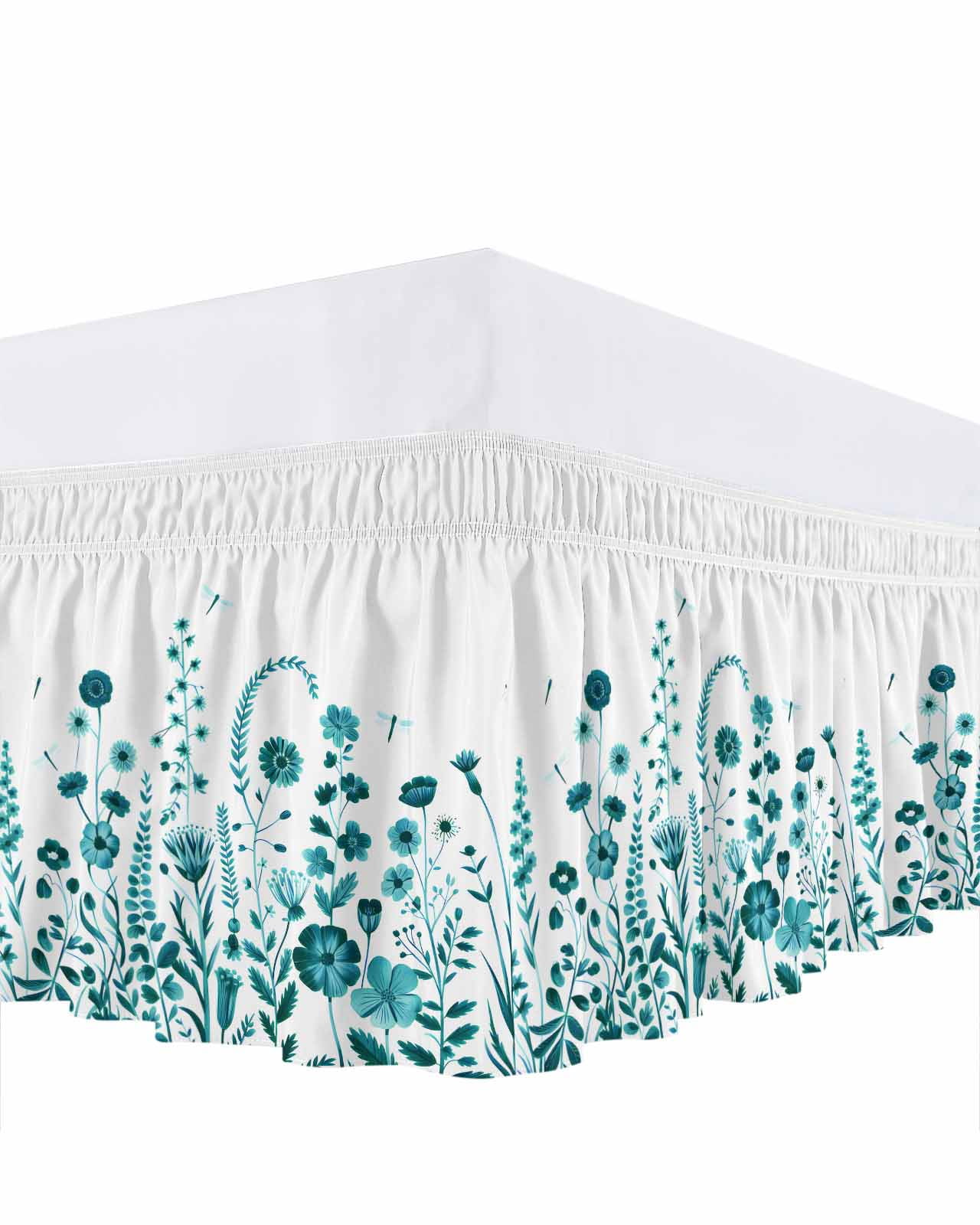 Dark Green Flowers Floral Bed Skirt California King Size 16 Inch Drop ...