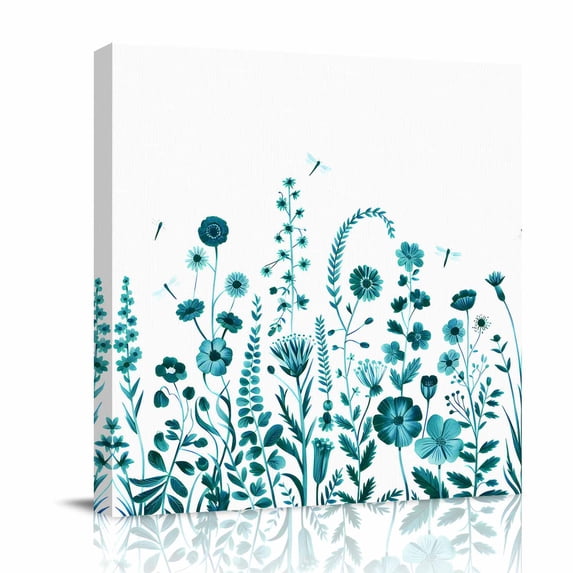 Dark Green Flowers Floral Canvas Wall Art for Living Room, Leaves ...