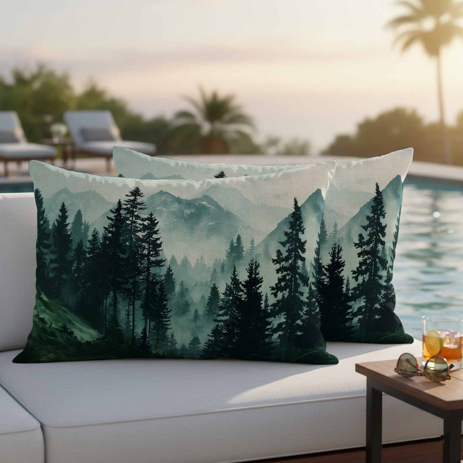 Dark Green Forest Outdoor Pillow Covers 20x12 Inch Lumbar Pillow Covers ...