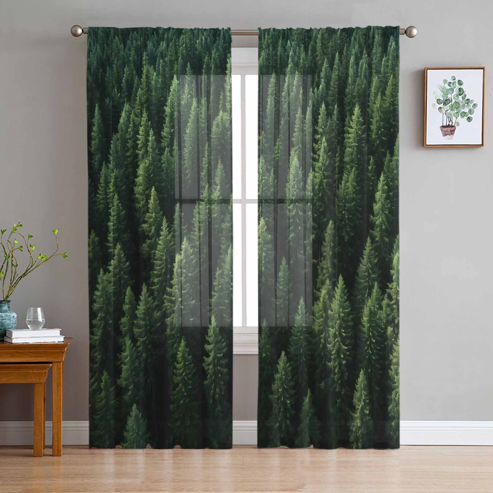 Green Forest Sheer Curtains 72 Inches Long 2 Panels Set, Window Sheer ...