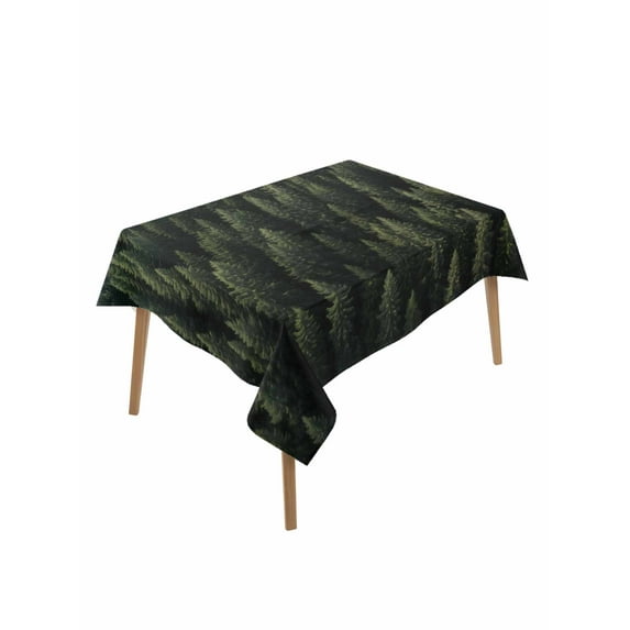 Dark Green Forest Table Cloth, Pine Trees Modern Mysterious Art ...