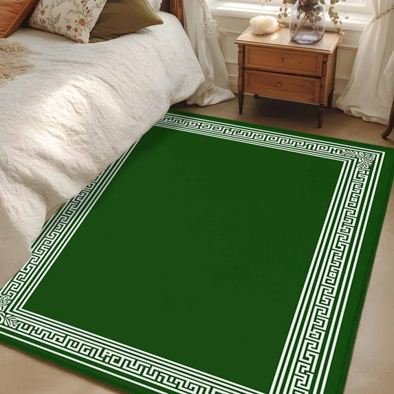 Dark Green Geometric 3x5 Area Rugs, White Greek Key Design Abstract ...