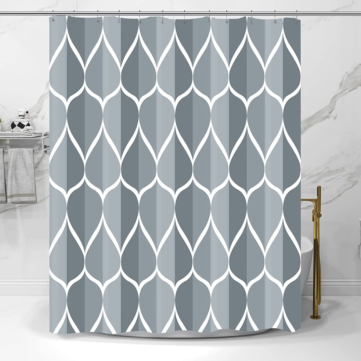 Dark Green Geometric Shower Curtain, Waterproof Design and Polyester, Quick-Drying, Weighted Hem ...