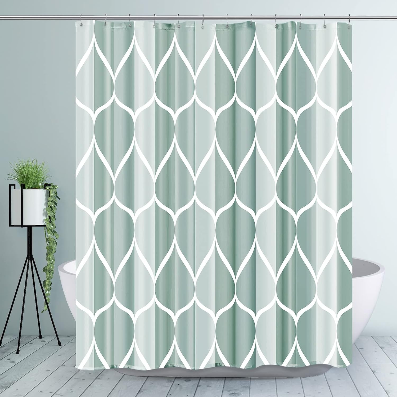 Dark Green Geometric Shower Curtain, Waterproof Design and Polyester, Quick-Drying, Weighted Hem ...