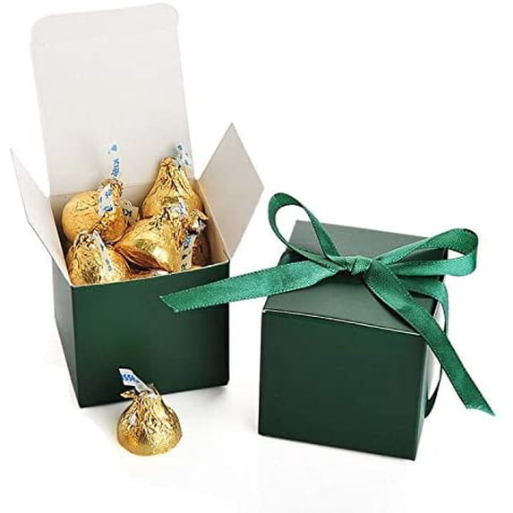 Dark Green Gift Candy Box Bulk 2x2x2 inches with Green Ribbon Party ...