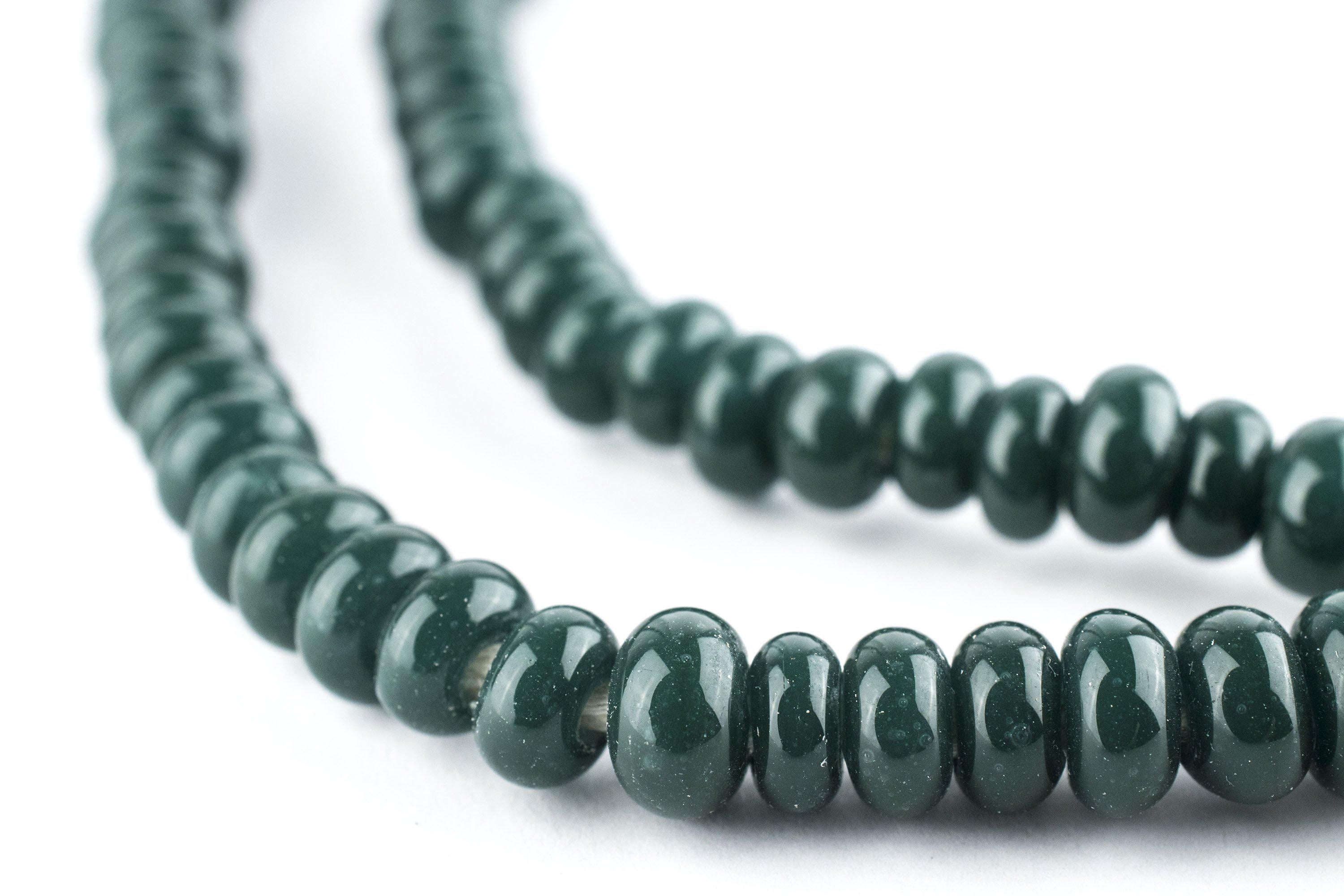 The Bead Chest Dark Green Glass Donut Beads - 24 Inch Strand of ...
