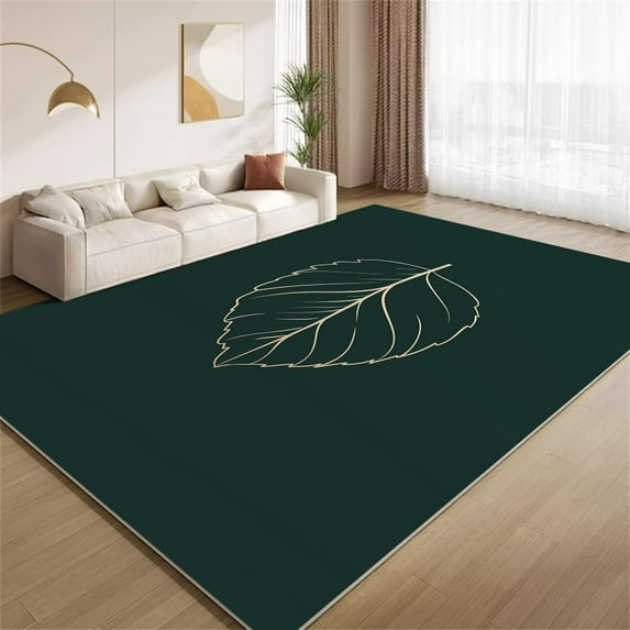 Dark Green Gold Area Rugs Emerald Gold Leaves Rugs Ultra Soft Washable ...