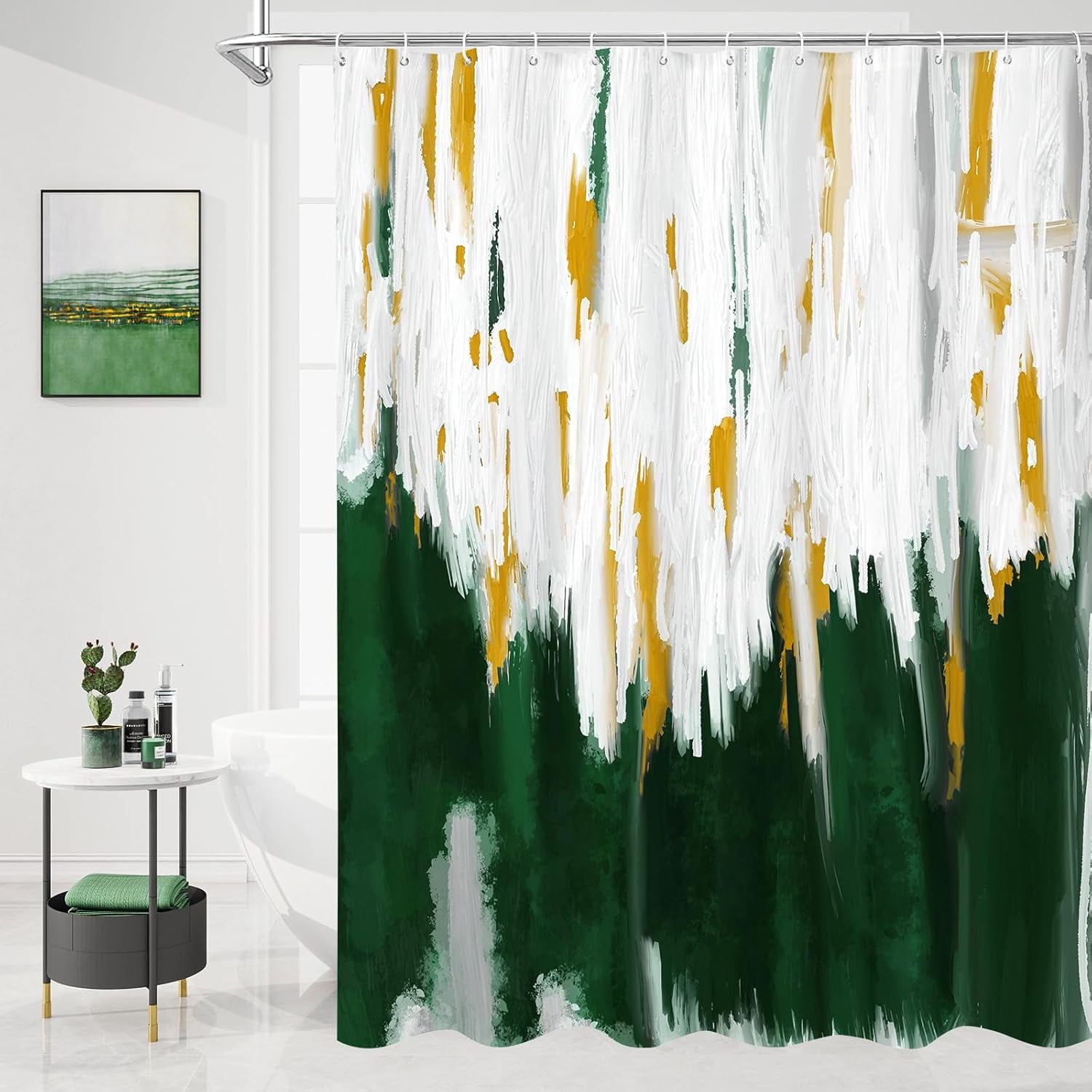 Dark Green & Gold Shower Curtains for Chic Modern Abstract Bathroom ...