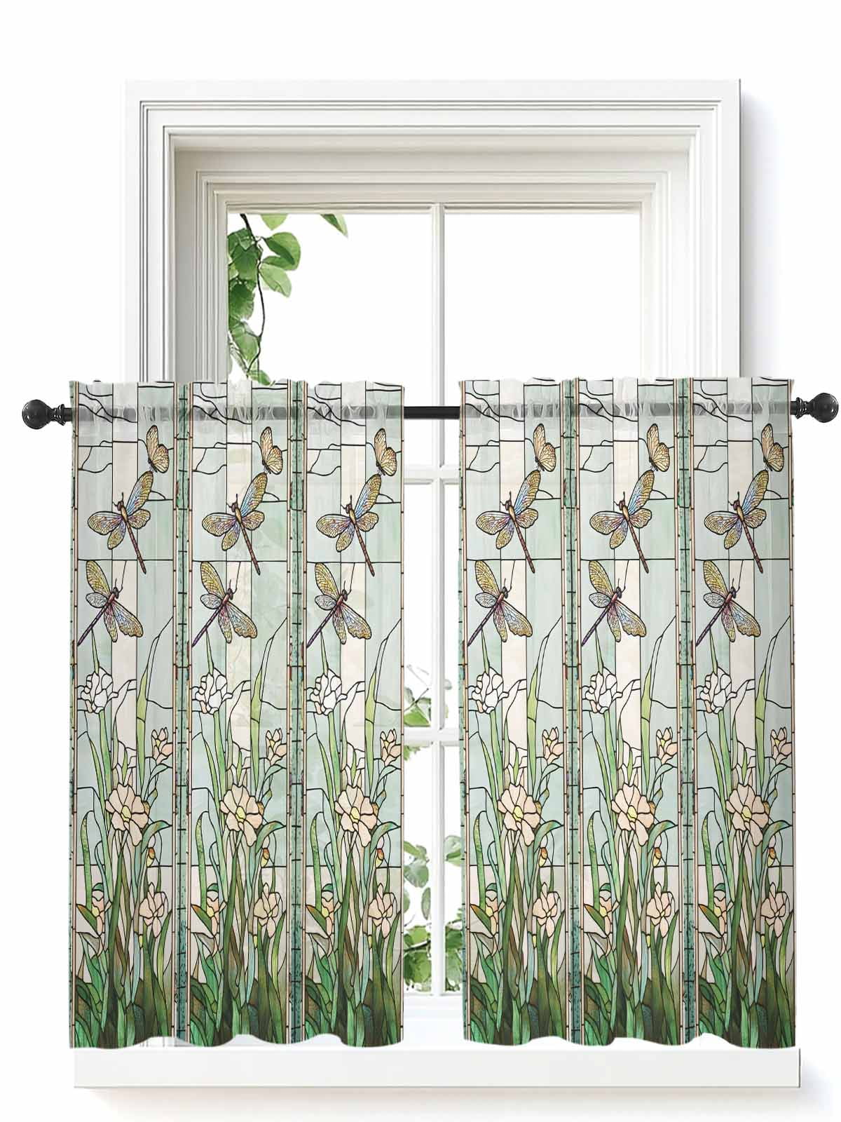 Dark Green Grass Curtains 45 Inch Length,Sheer Curtains for Bedroom ...