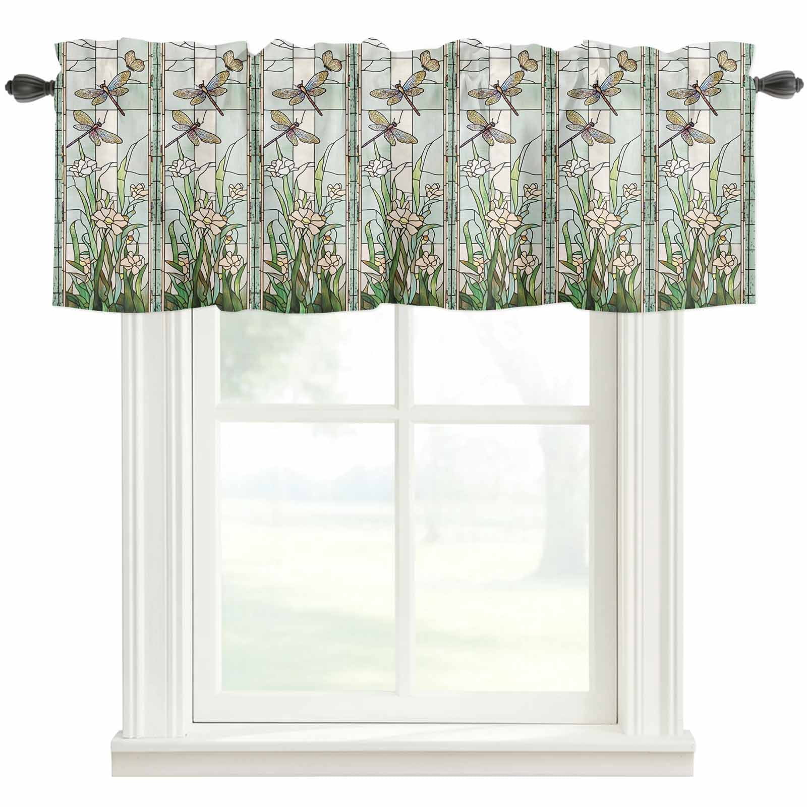 Dark Green Grass Farmhouse Short Window Curtain Valances, Flower ...
