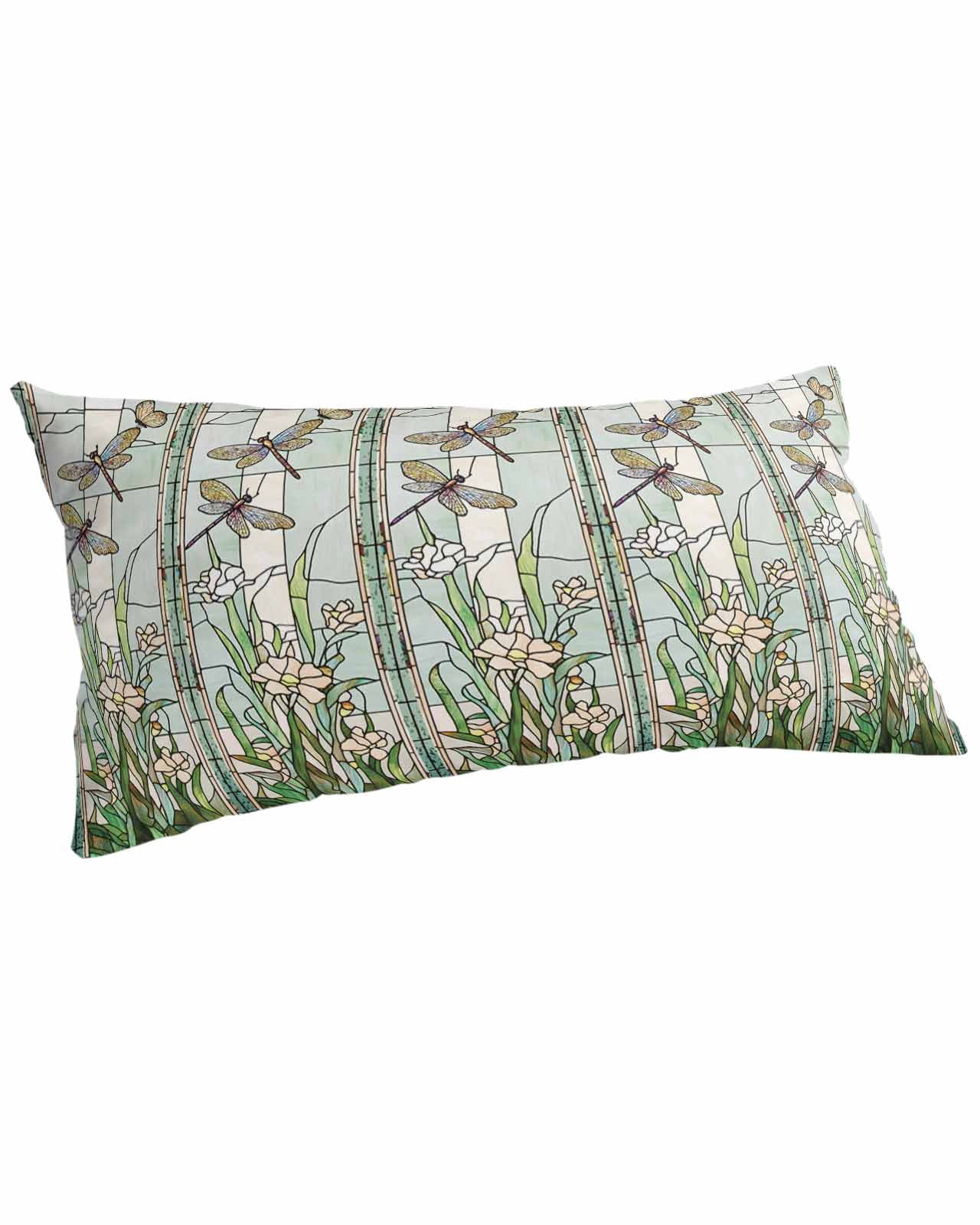 Dark Green Grass Pillow Covers King Size, Flower Dragonfly Retro ...
