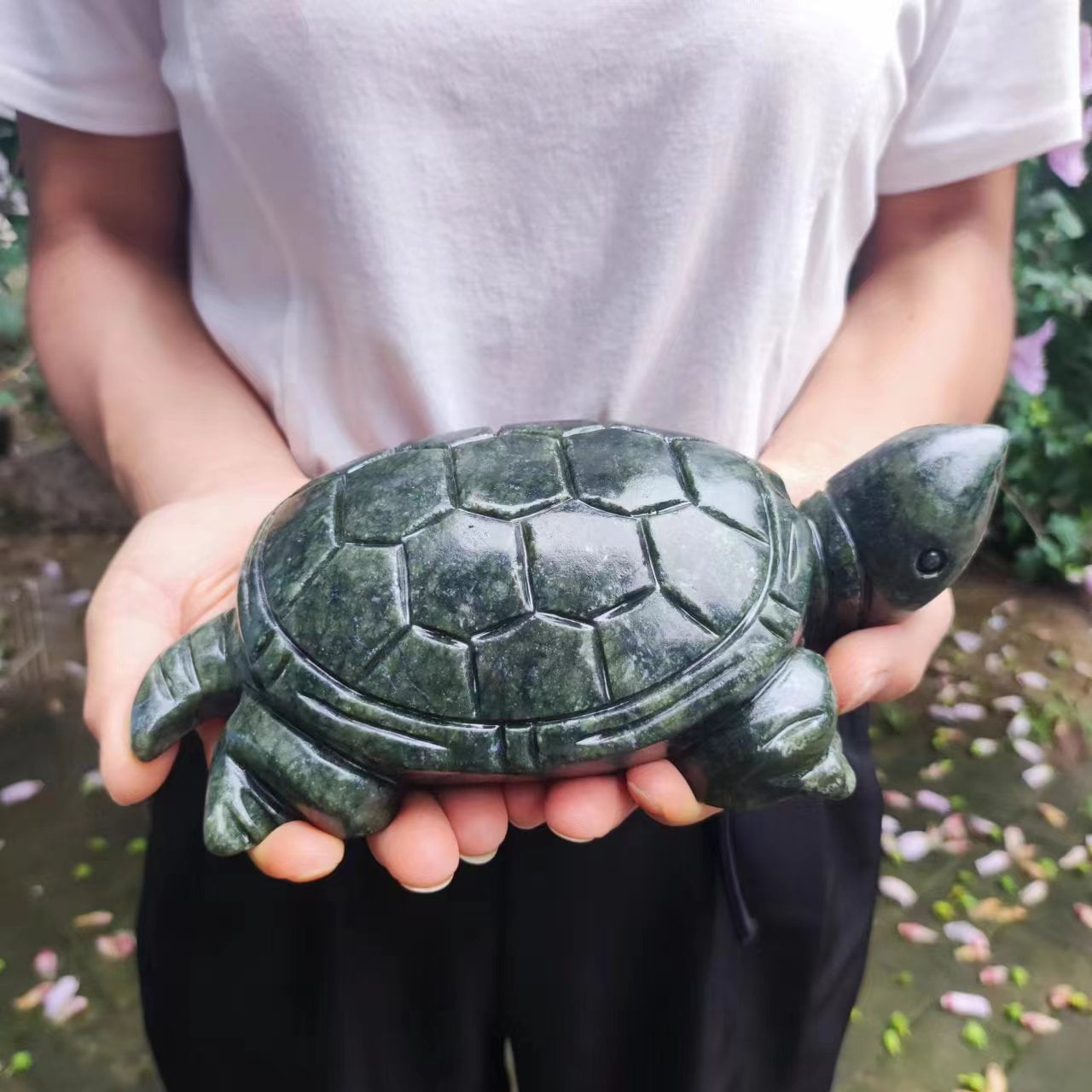 Dark Green Jade Lifelike Longevity Turtle Statue Healing Reiki Nephrite ...