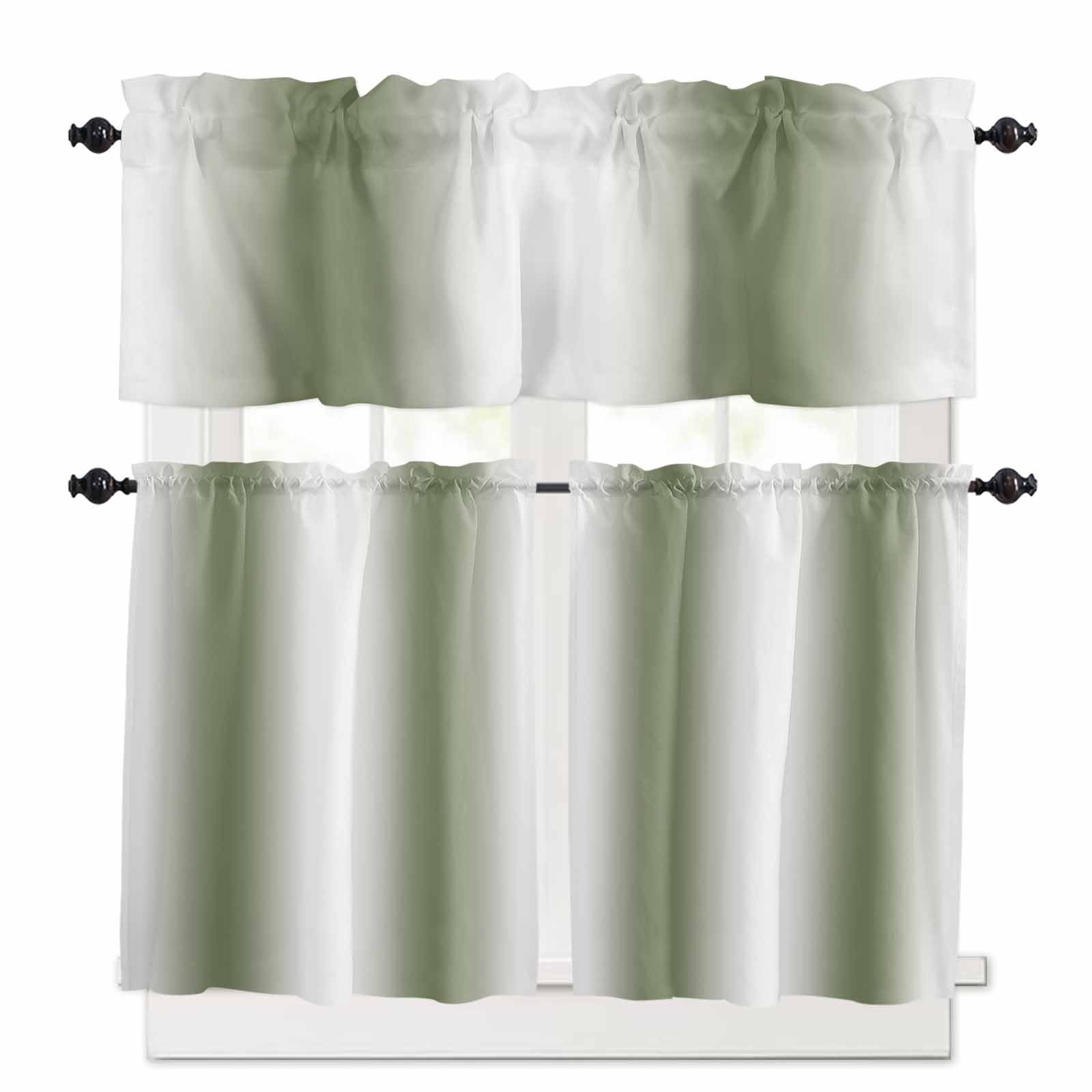 Dark Green Kitchen Curtains Set for Windows 3 Pieces,24 Inch Length ...