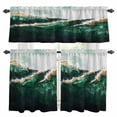 Dark Green Kitchen Curtains Set for Windows, White Ocean Wave Texture ...