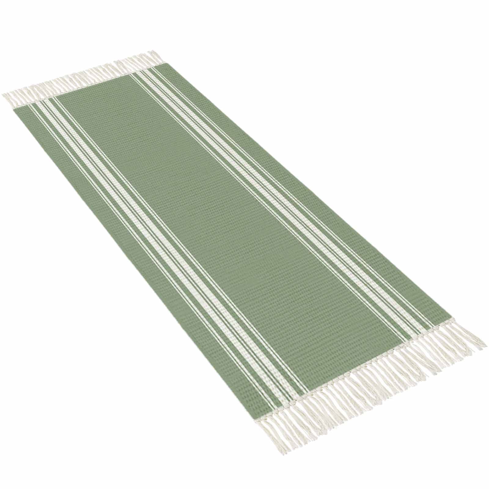 Dark Green Kitchen Runner Rug 2x4 Bedside Rug with Tassel Cotton Woven ...