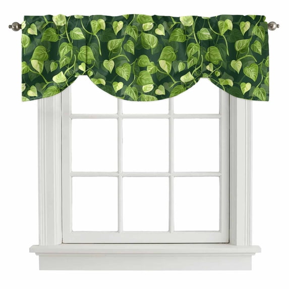 Dark Green Leaf Tie Up Valance for Windows, Watercolor Spring Dark ...