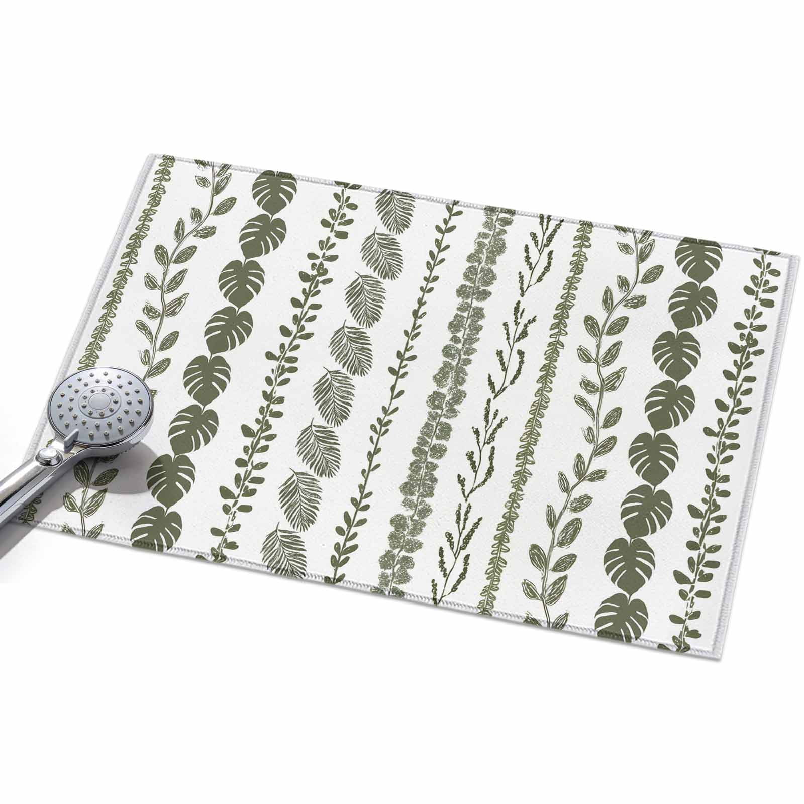 Dark Green Leaf Washable Area Rug 2 x 3 ft Summer Botanical Vertical ...