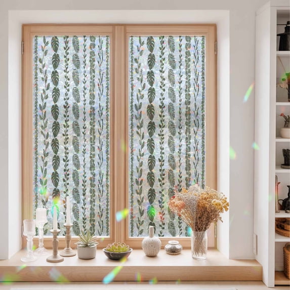 Dark Green Leaf Window Privacy Film Summer Botanical Vertical Natural ...