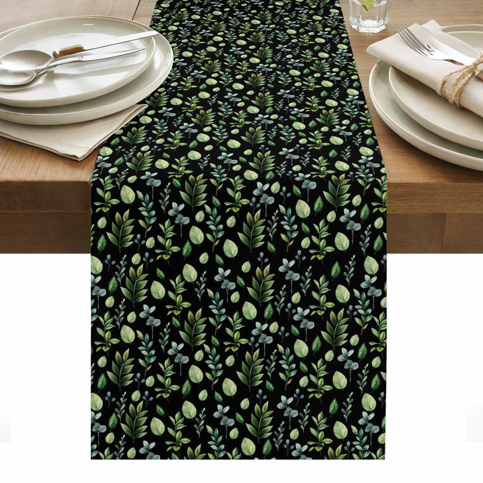 Dark Green Leaves Table Runner - 70 Inch Long, Kitchen Dining Table ...