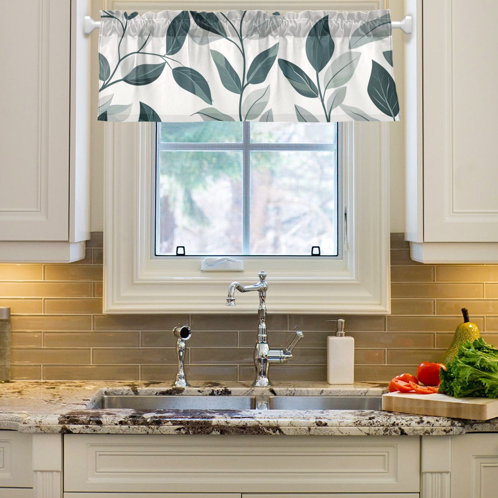 Dark Green Leaves Vines Curtain Valances Farmhouse Design Window ...
