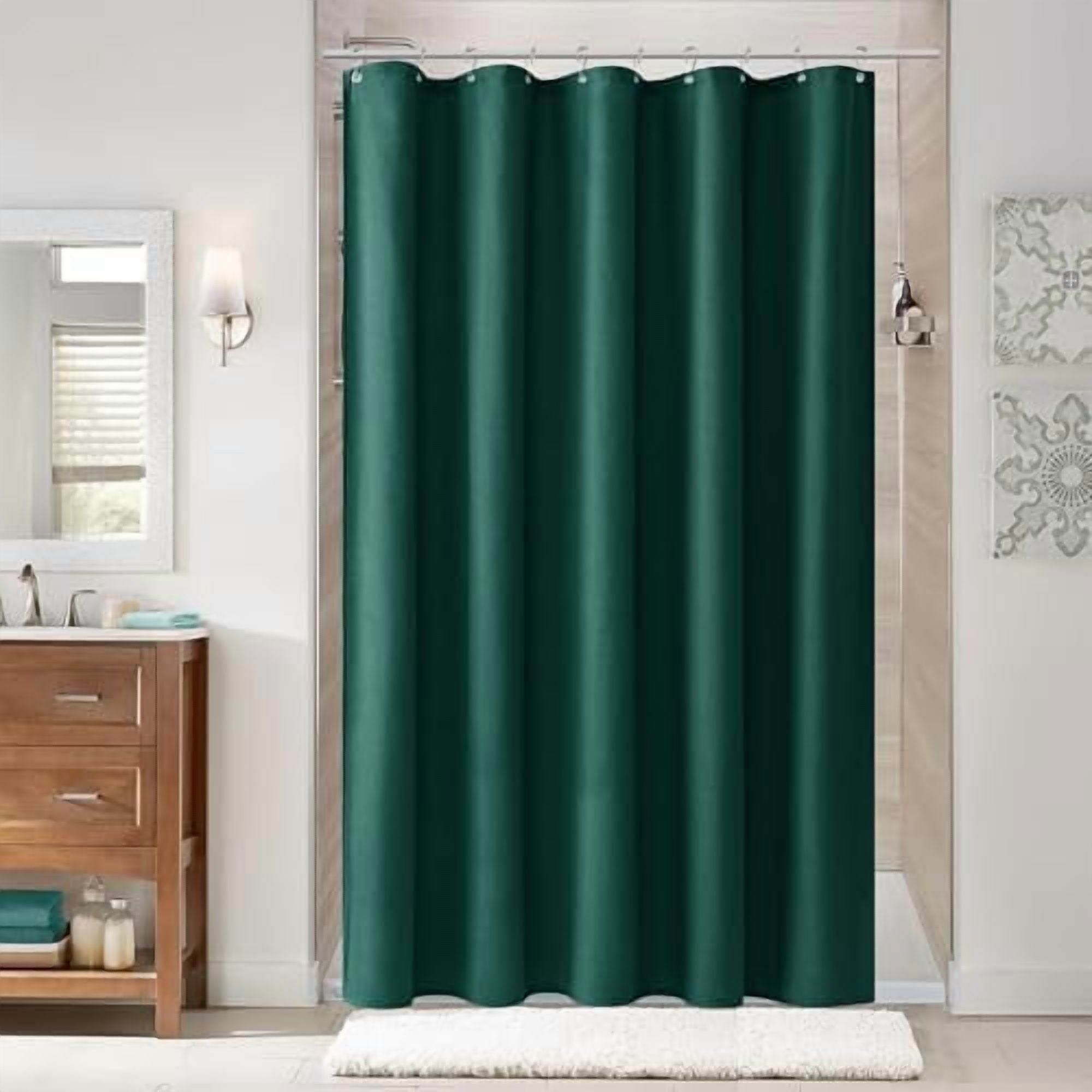 Dark Green Linen Shower Curtain, Country Boho Farmhouse Bath Decor ...