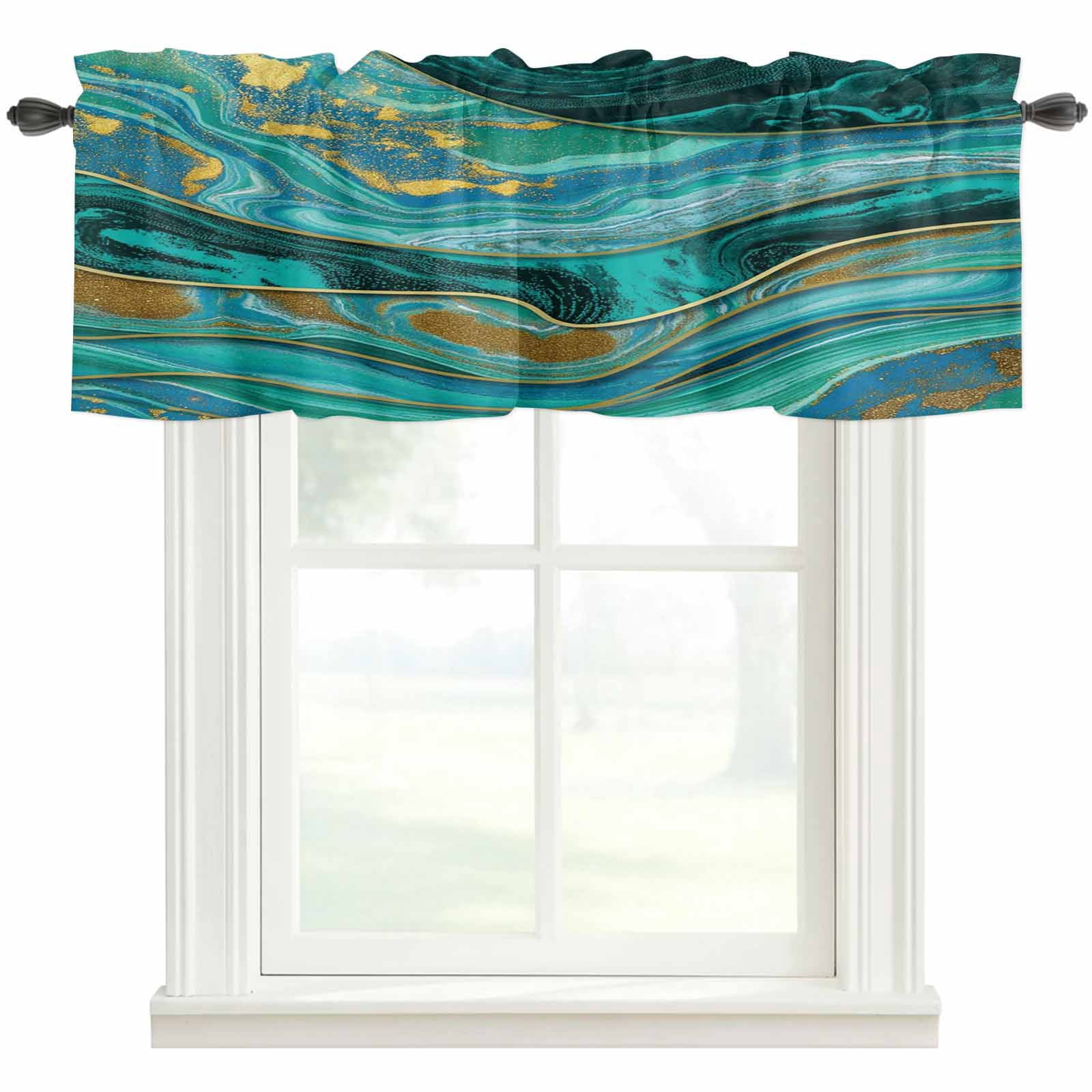Dark Green Marble Rod Pocket Curtain Valance, Modern Abstract Art ...