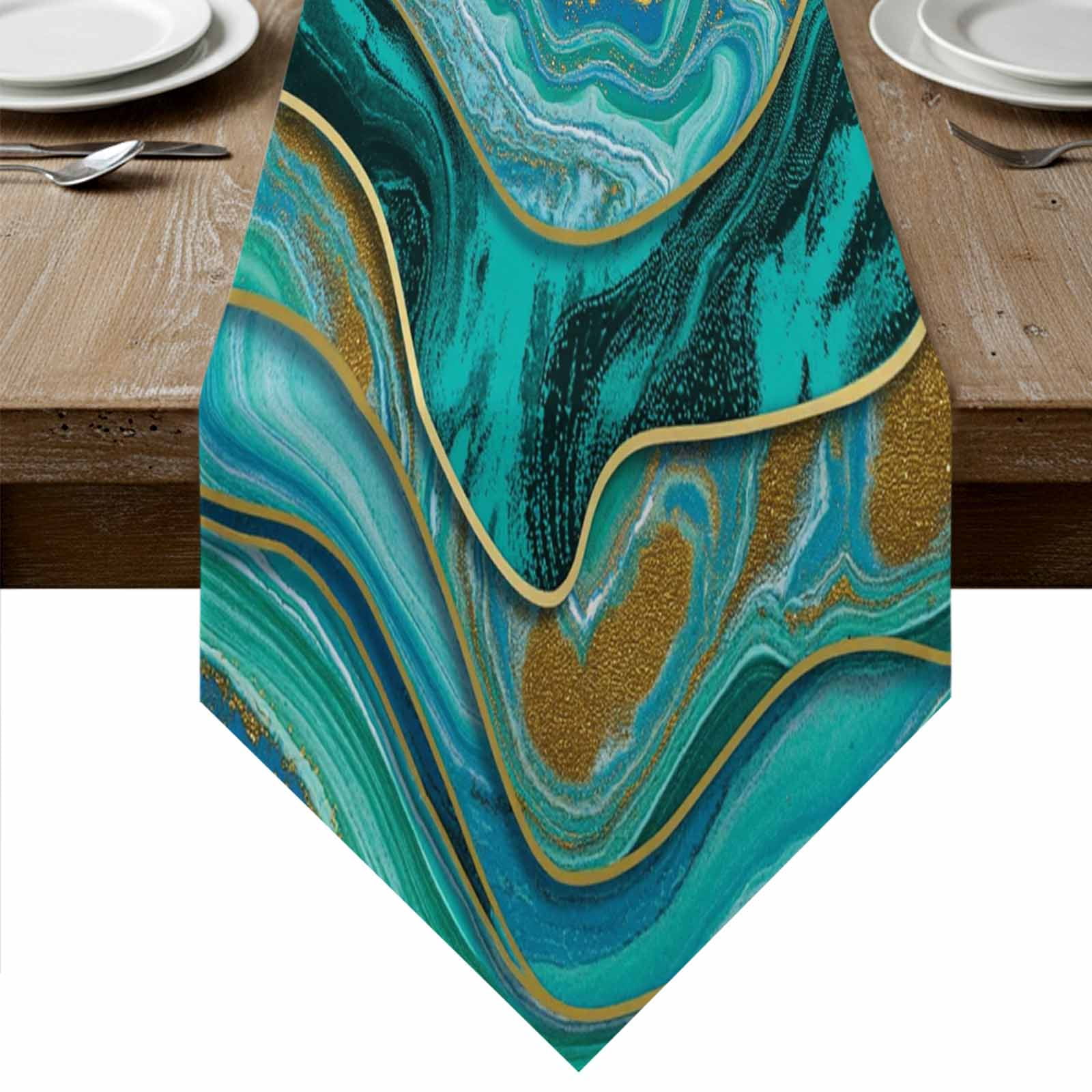 Dark Green Marble Table Runner Linen Burlap Table Runner 120 Inches ...