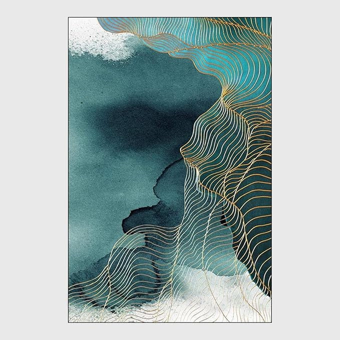 Dark Green Marble Texture Area Rug, Ink Golden Water Ripple Lines ...