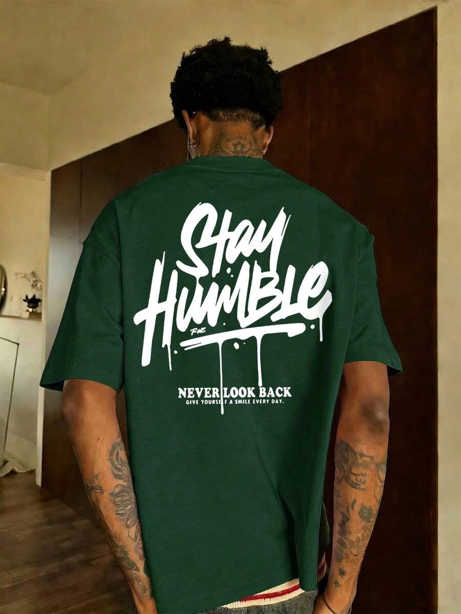 Dark Green Mens Streetwear Graphic Print Round Neck Short Sleeve T ...