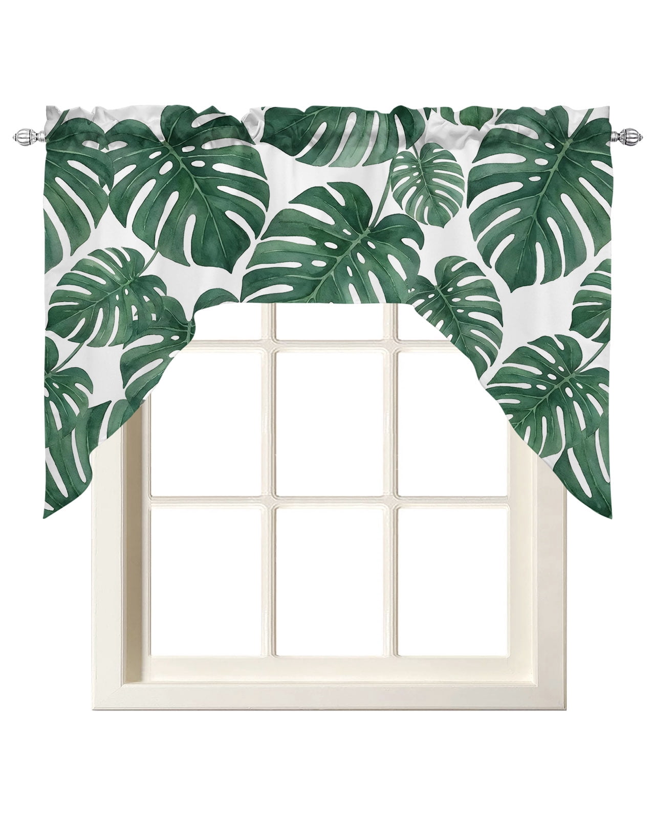Dark Green Monstera Swag Curtains for Kitchen Tropical Summer Botanical ...
