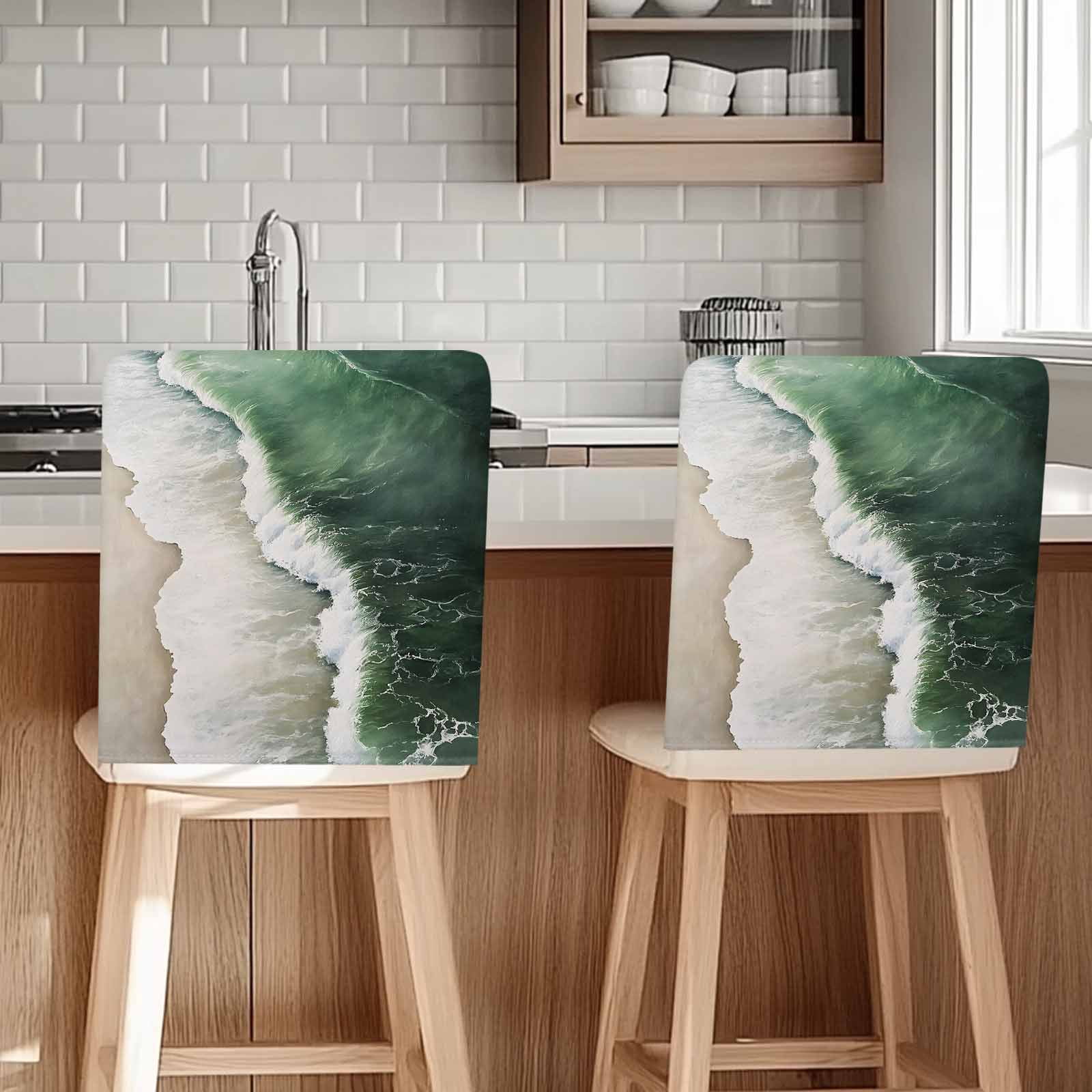Dark Green Ocean Wave Beach Scenery Modern Art Chair Covers Set of 8 ...