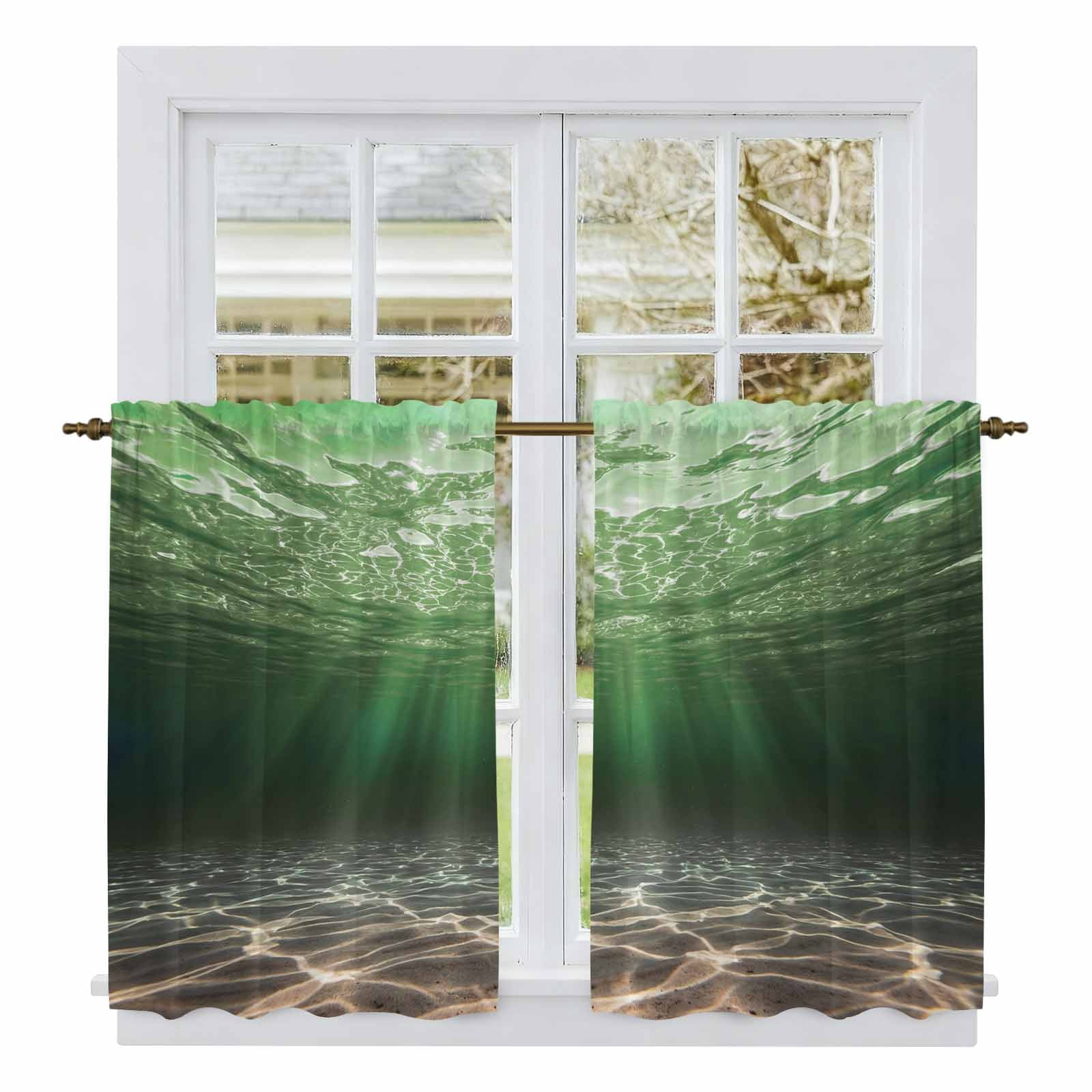 Dark Green Ocean Waves Kitchen Curtain for Berdoom Living Room Cafe 54 ...