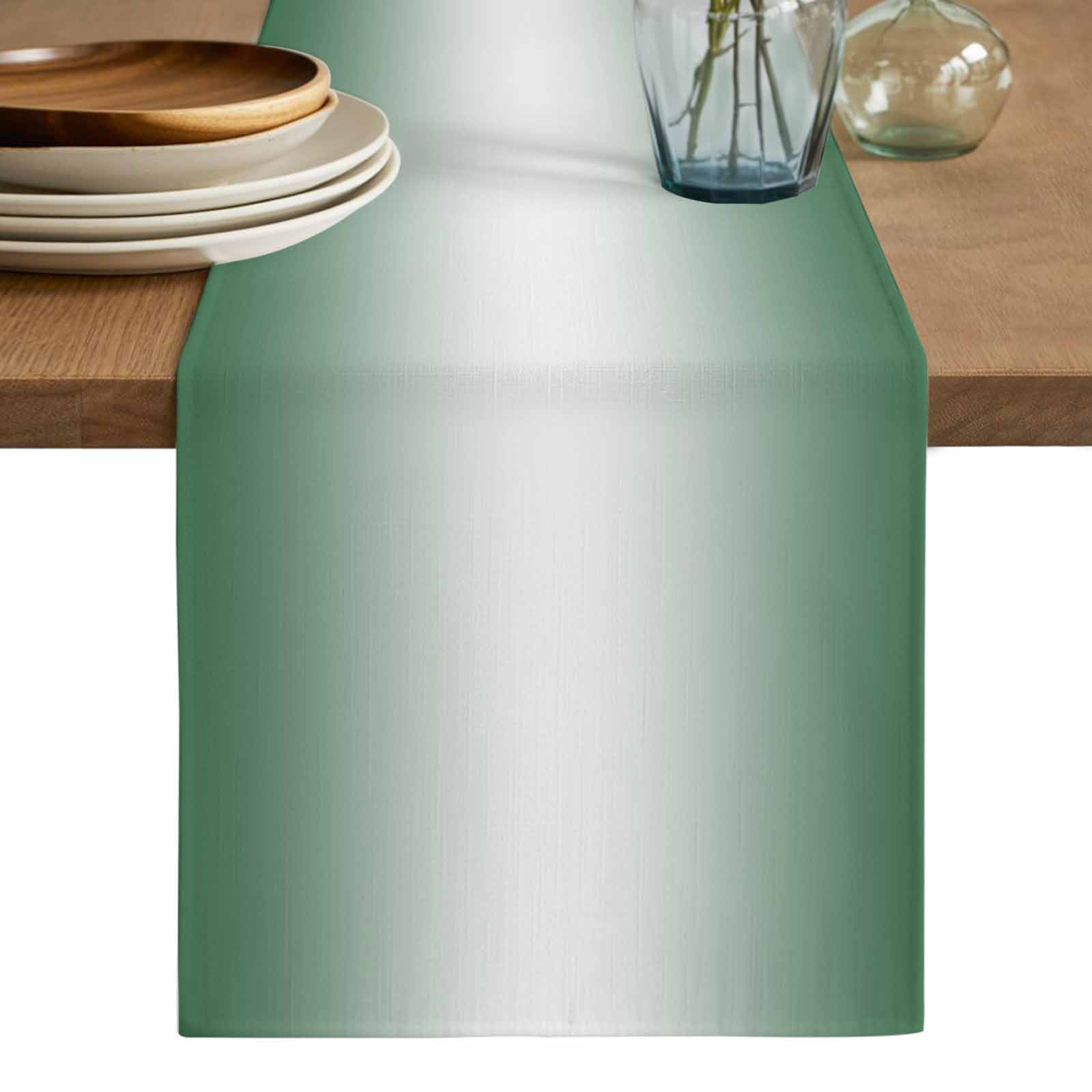 Dark Green Ombre Cotton Linen Table Runner for Dining Kitchen, Modern ...