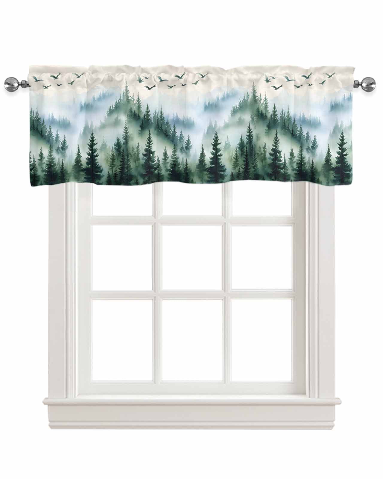 Dark Green Ombre Forest Kitchen Valances for Windows Farmhouse Linen ...