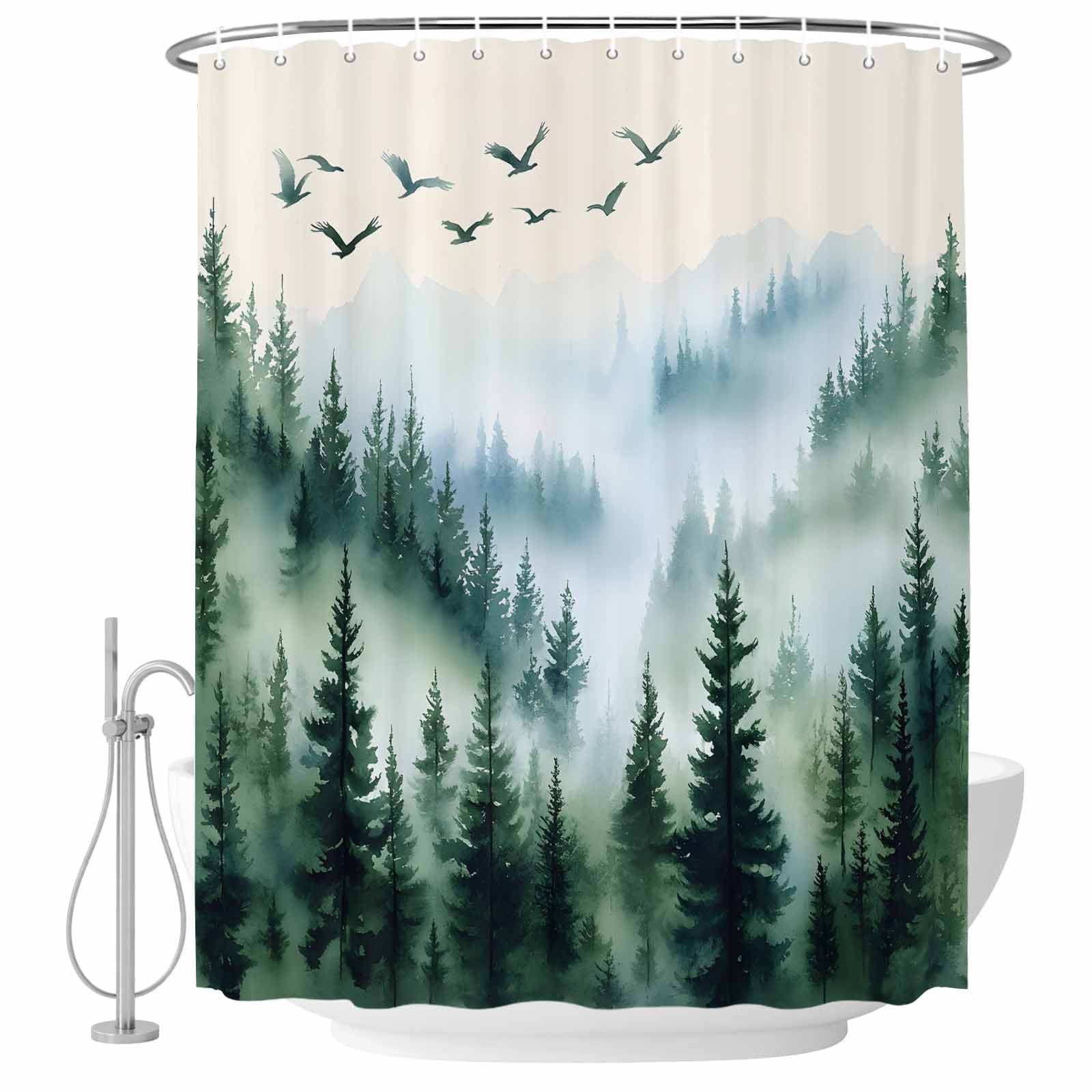 Dark Green Ombre Forest Shower Curtain Set - Standard 72" x 72 ...