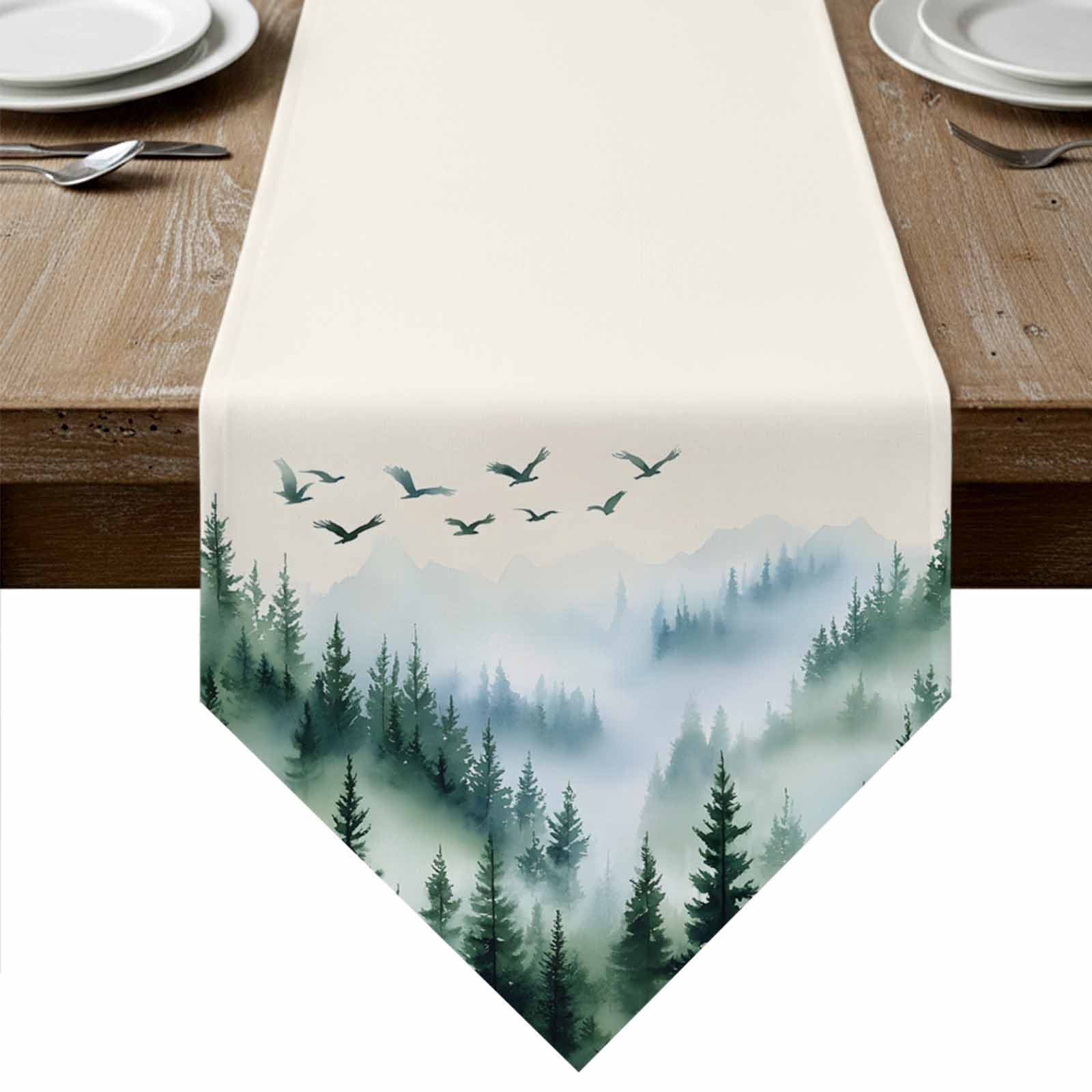 Dark Green Ombre Forest Table Runner Linen Burlap Table Runner 72 ...