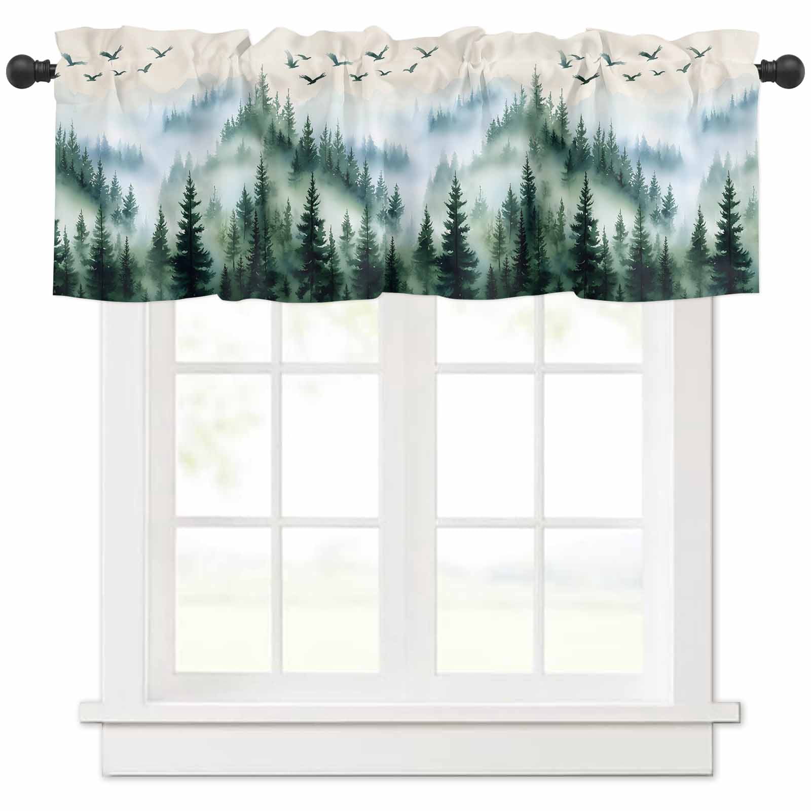 Dark Green Ombre Forest Valances for Windows Farmhouse Kitchen Curtains ...