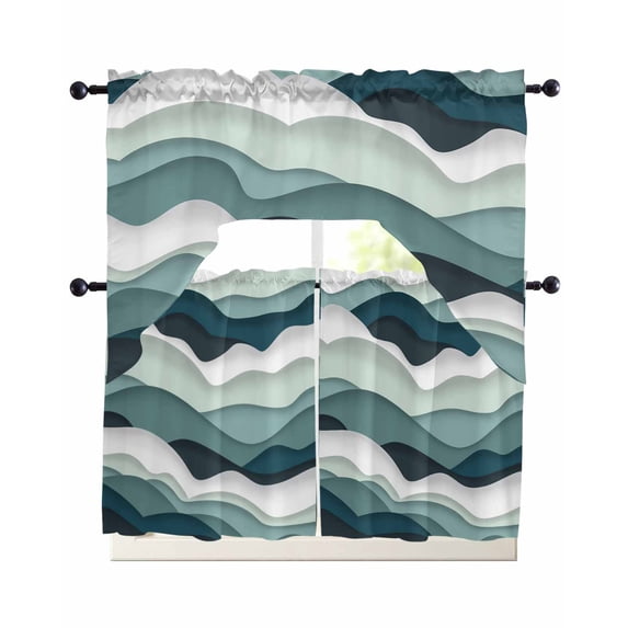 Dark Green Ombre Kitchen Curtain and Valance Set 3 Pieces,Rod Pocket ...