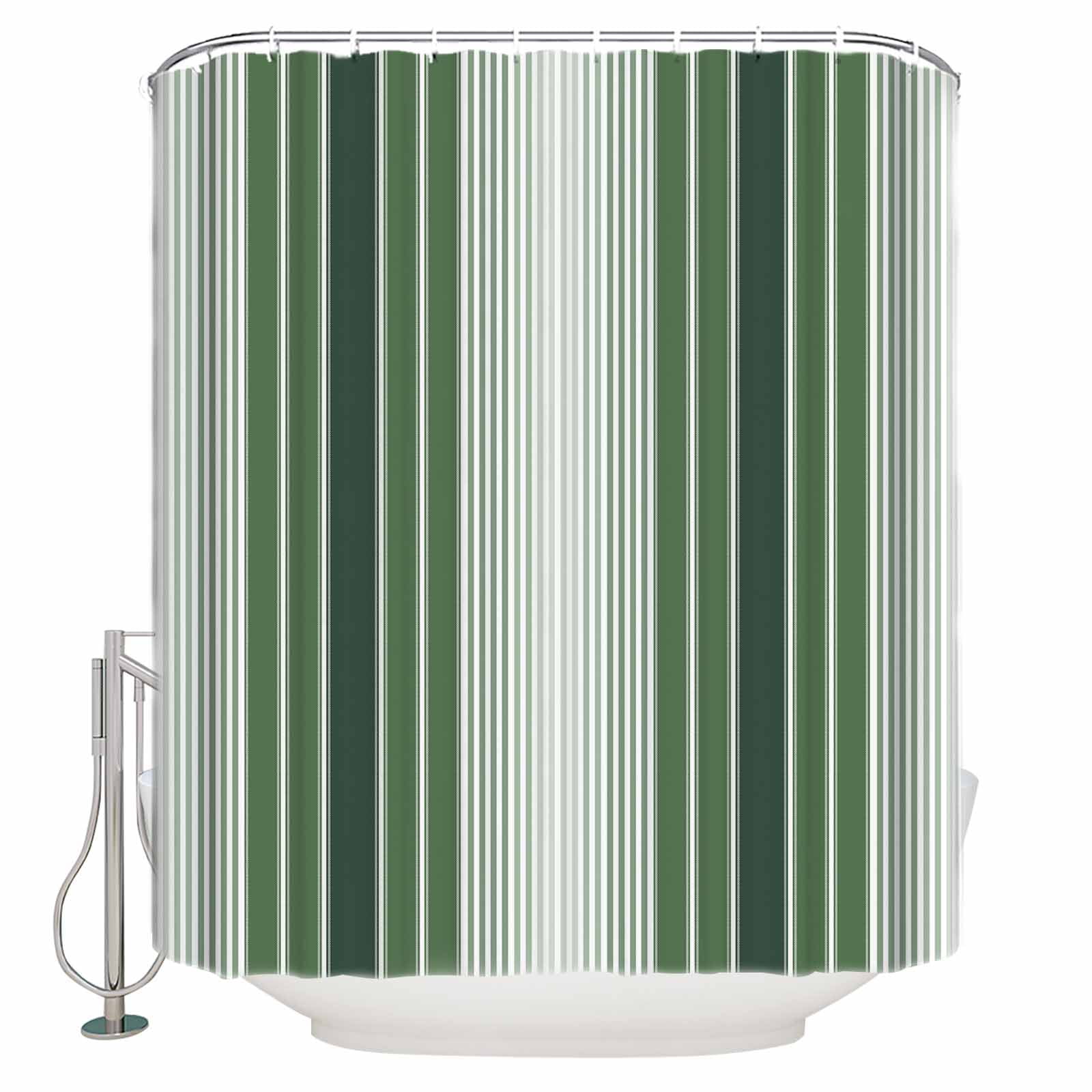 Dark Green Ombre Stripe Bathroom Shower Curtains with 12 Hooks ...